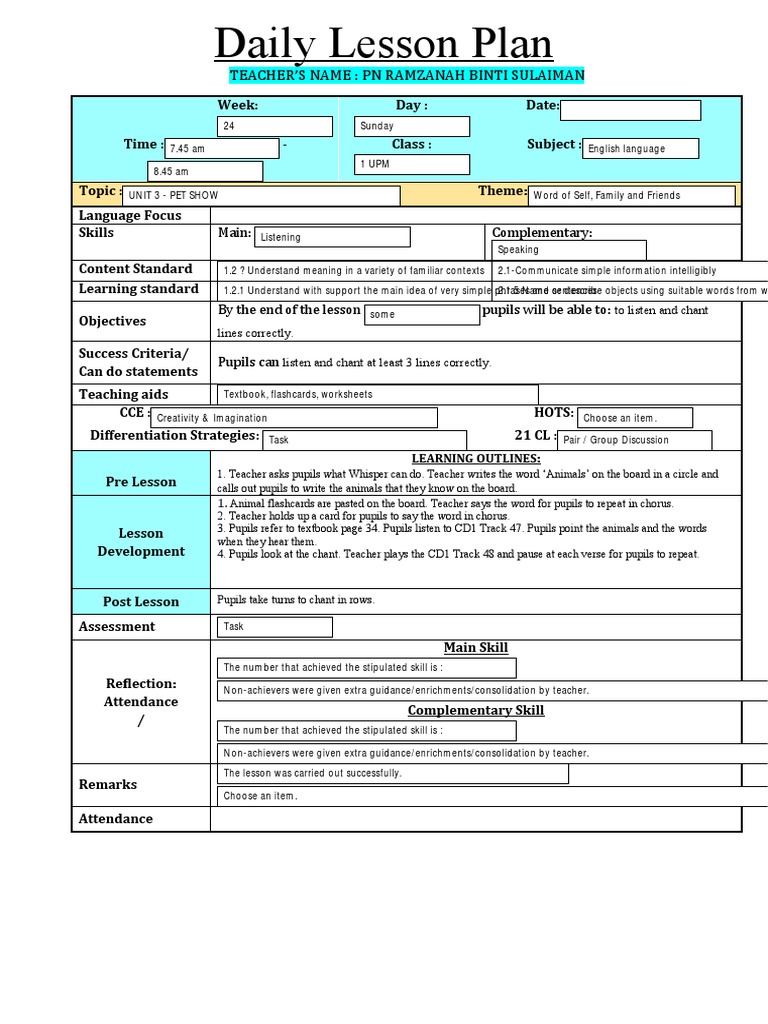 Daily Lesson Plan Y1 Y2 Y3 2019 | PDF | Lesson Plan | Teachers