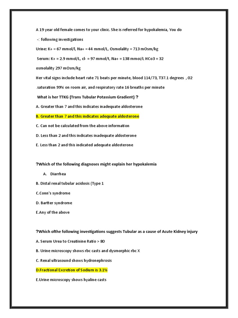? What Is Her TTKG (Trans Tubular Potassium Gradient) | PDF | Renal ...