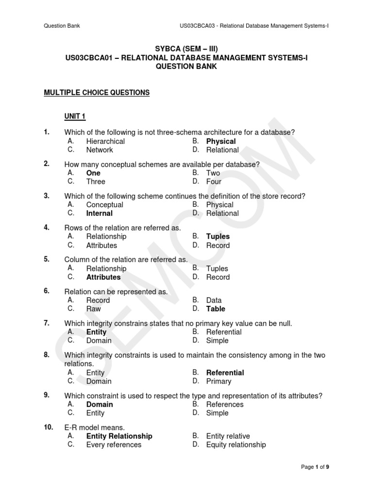 Sybca (Sem - III) US03CBCA01 - Relational Database Management Systems-I ...