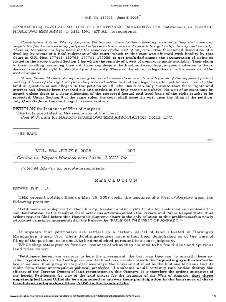 Writ of Amparo Petition Dismissed | PDF | Writ | Constitutional Law