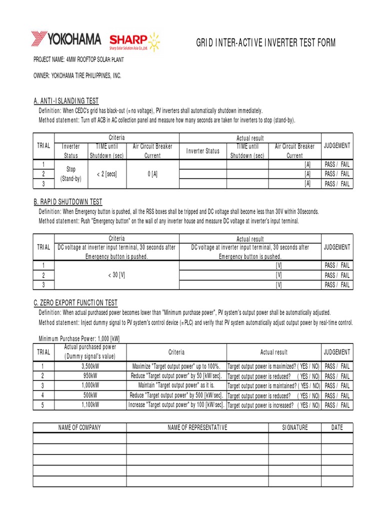 Grid Inter-Active Inverter Test Form: A. Anti-Islanding Test | PDF ...