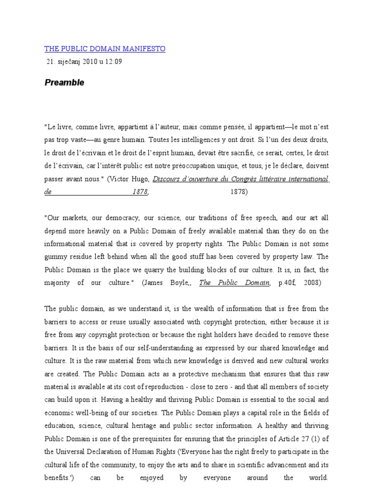 The Public Domain Manifesto | PDF | Copyright | Public Domain