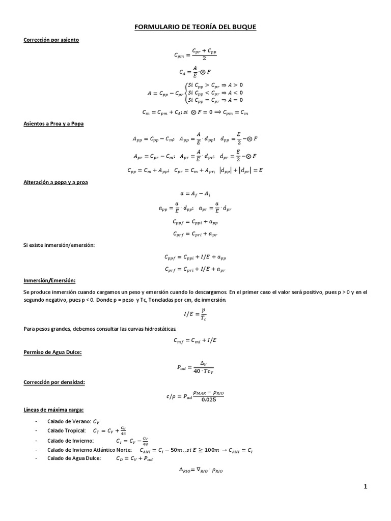 Formulario de Teoria Del Buque | PDF | Embarcación | Buques