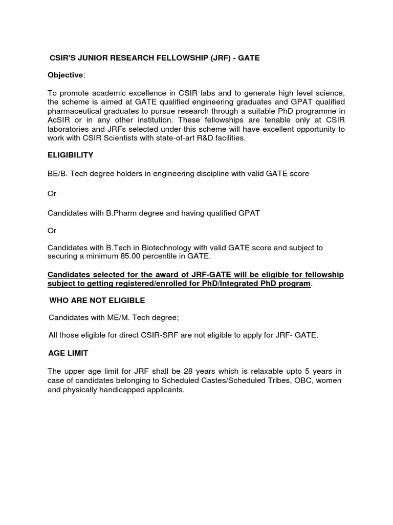 Csir'S Junior Research Fellowship (JRF) - Gate Objective | Download ...