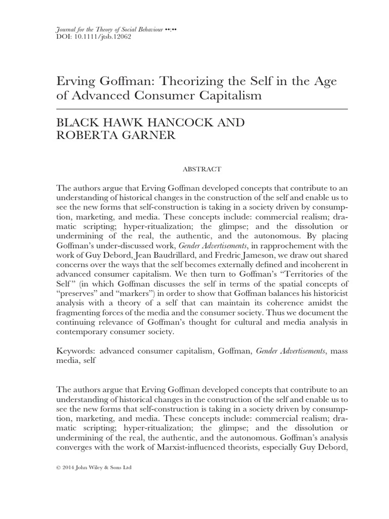 Goffman e Self - Artigo 2014 | PDF | Philosophical Theories ...