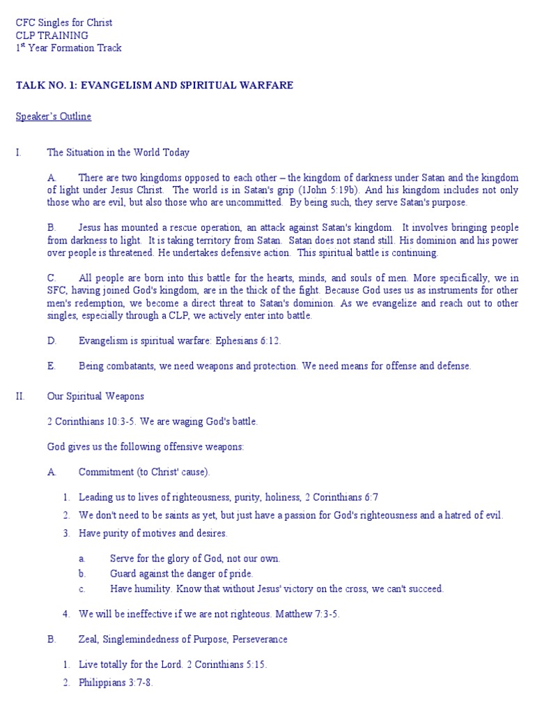 CLP Training Talk Outlines-Faci | PDF | Spiritual Warfare | Satan