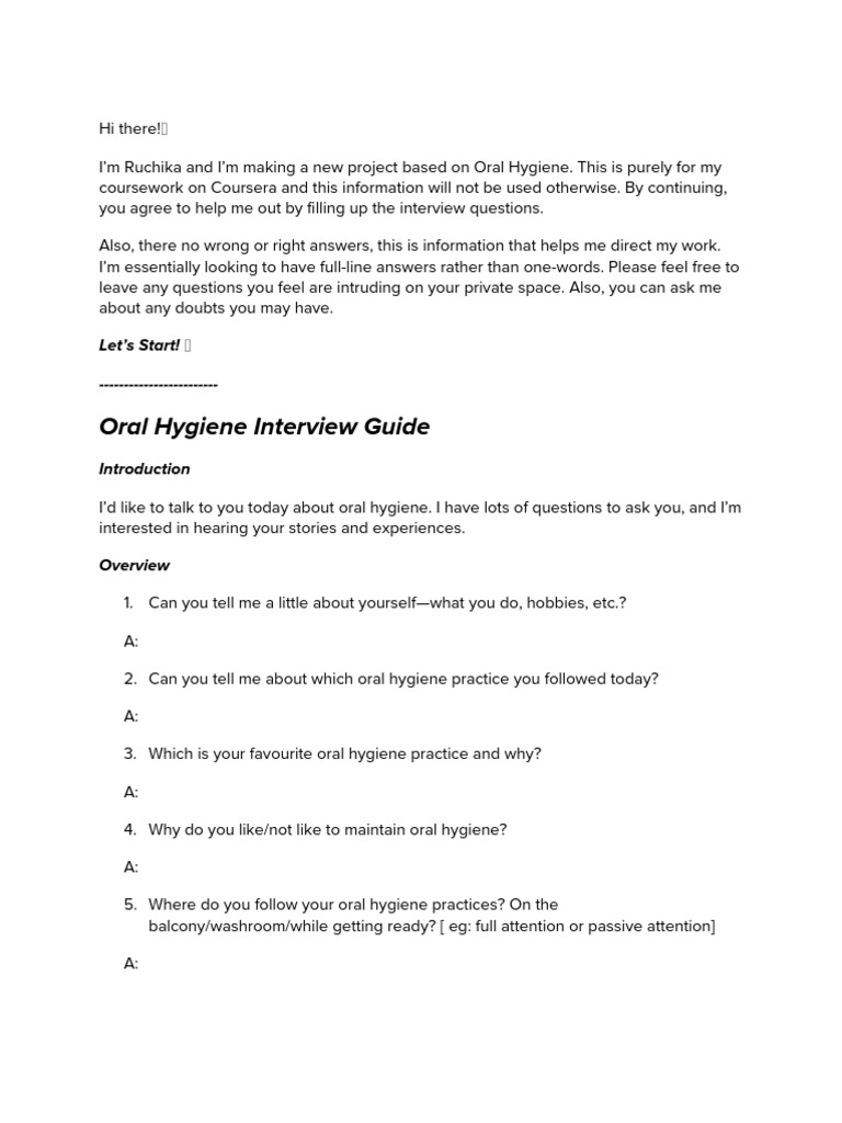 Interview Guide For Written Responses | PDF | Hygiene | Oral Hygiene