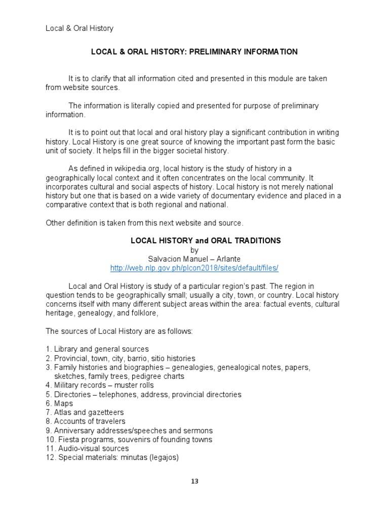 Local & Oral History: Preliminary Information | Download Free PDF ...