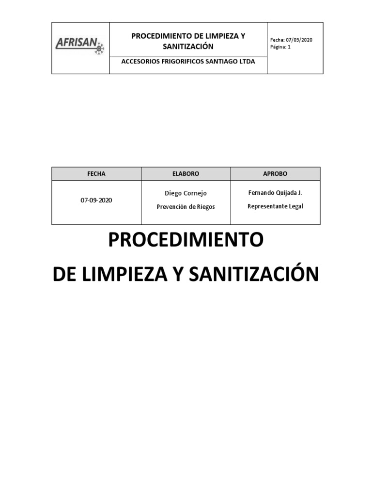 Procedimiento de Limpieza y Sanitización | PDF | Agua | Residuos