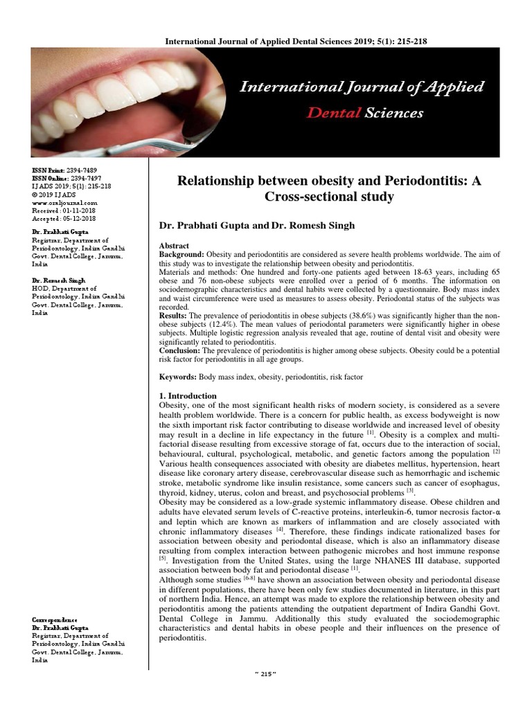 Relationship Between Obesity and Periodontitis | PDF | Periodontology ...