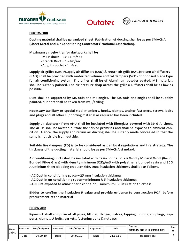 Ductwork Specification GF | PDF | Duct (Flow) | Heat Transfer