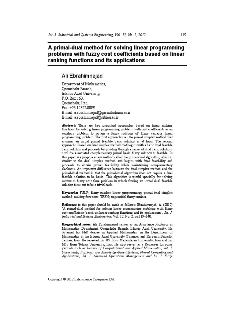 A Primal Dual Method For Solving Linear Pdf Pdf Linear Programming Mathematical Optimization