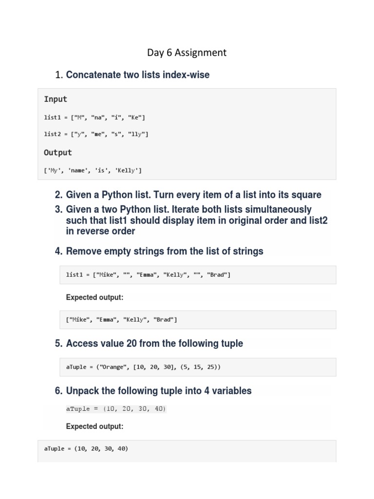Python List Manipulation Assignment | PDF | Teaching Methods & Materials