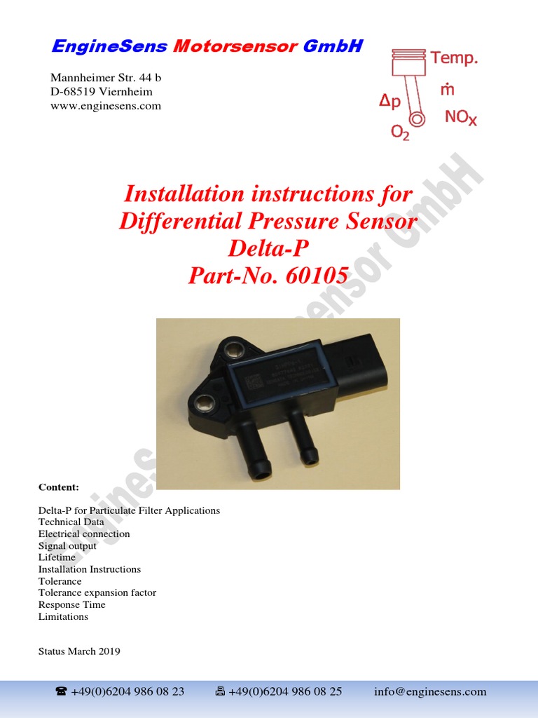 Installation Instructions For Differential Pressure Sensor Delta P Part