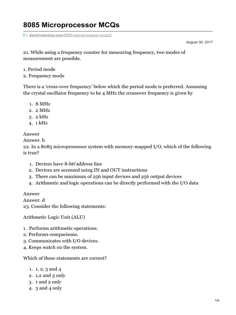 8085 Microprocessor MCQS: August 30, 2017 | PDF | Central Processing Unit | Input/Output