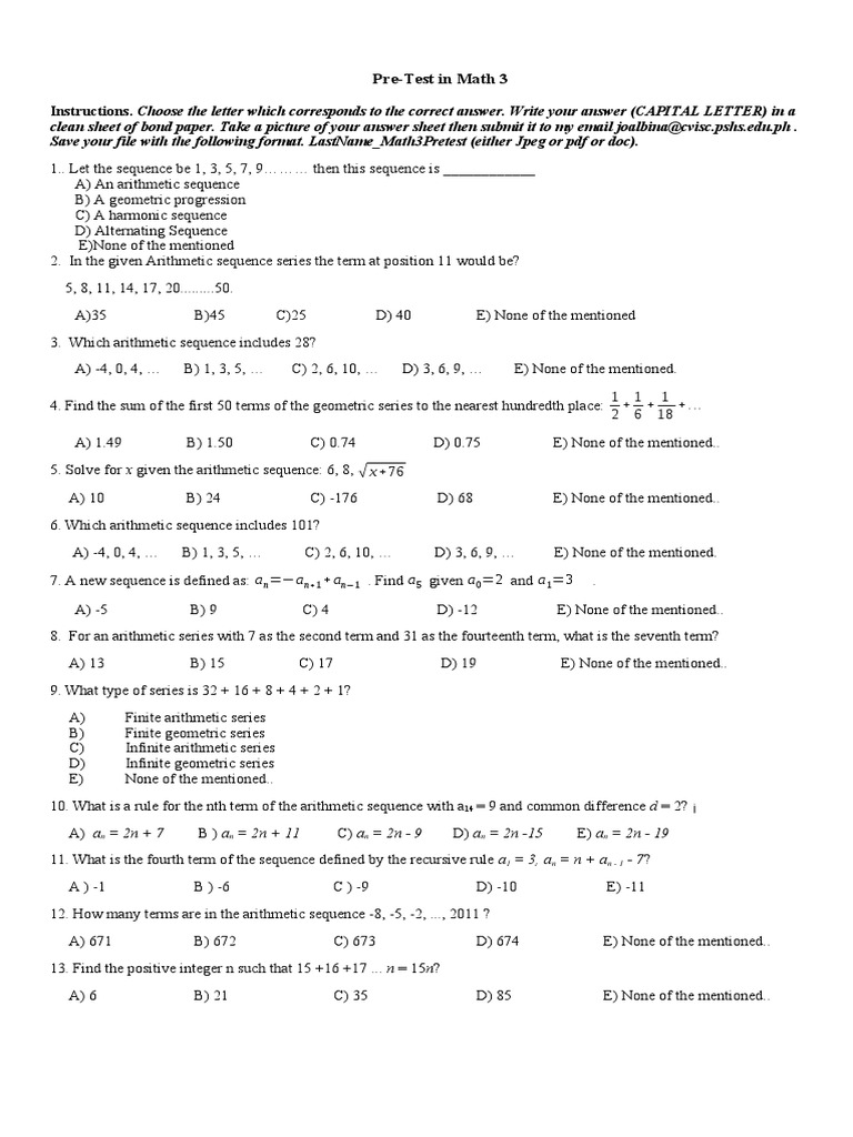 Pre-Test in Math 3 | PDF | Elementary Mathematics | Discrete Mathematics
