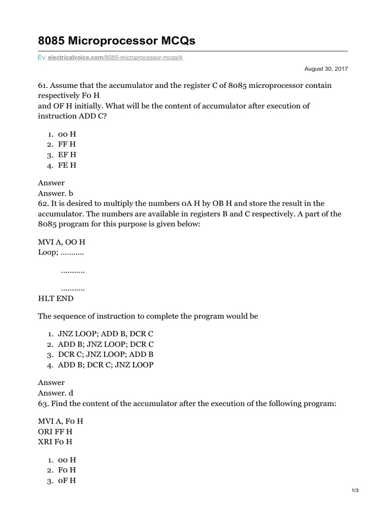 8085 Microprocessor MCQS: August 30, 2017 | PDF | Office Equipment | Computer Hardware