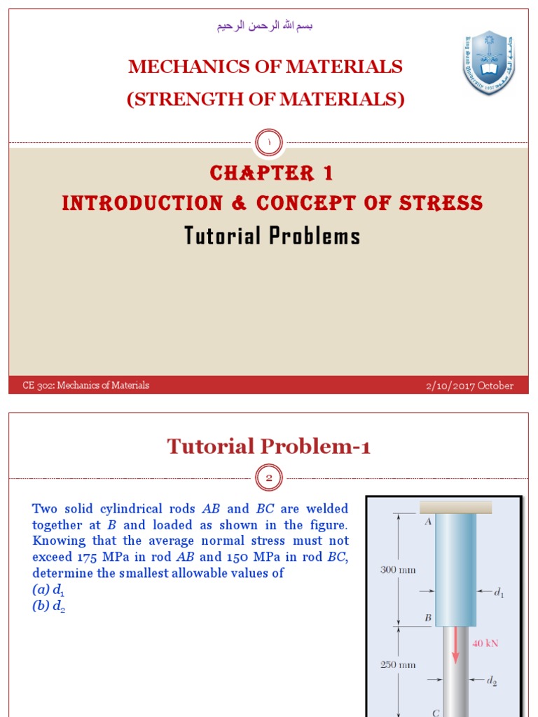 CE302 MECHANICS OF MATERIALS Chapter 1 - Tutorial Problems | Download ...
