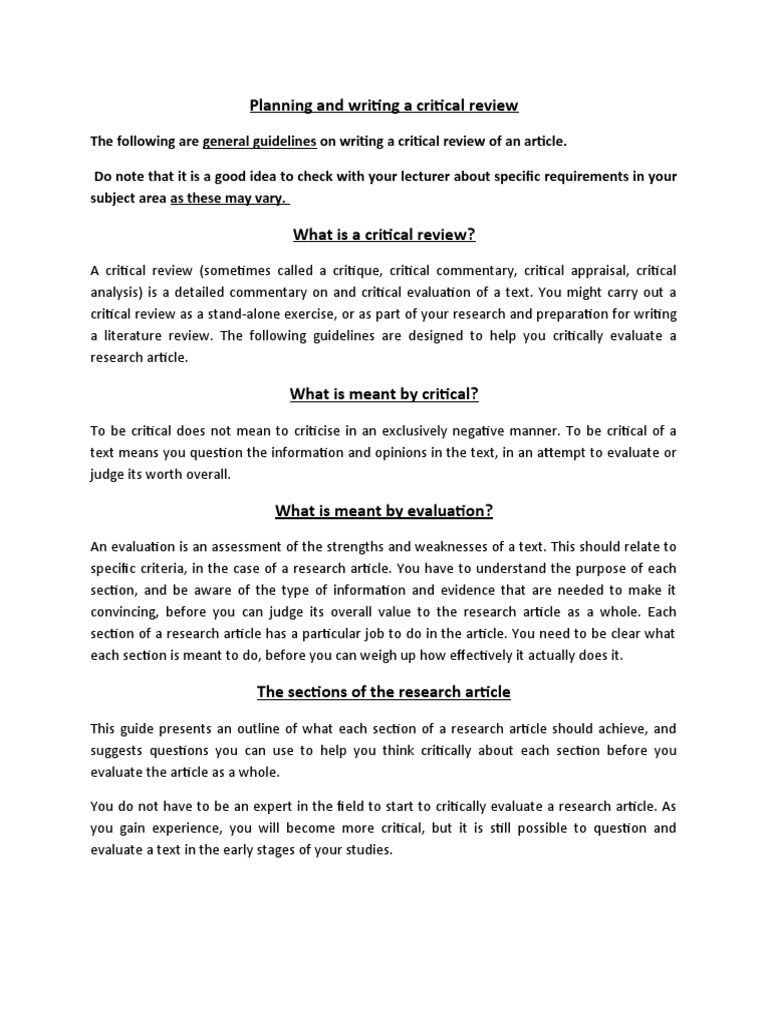 Planning and Writing A Critical Review | PDF | Evaluation | Cognition