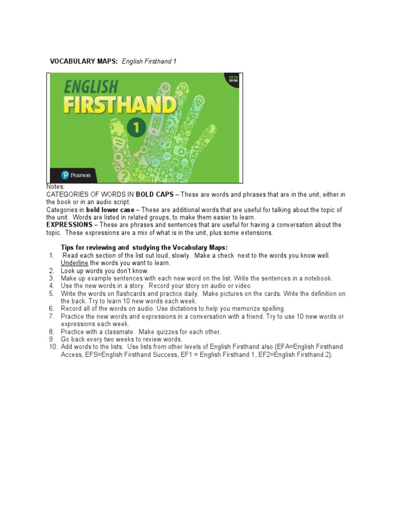 VOCABULARY MAPS: English Firsthand 1 | PDF | Bookcase | Clothing