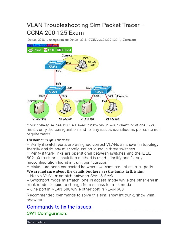 VLAN Troubleshooting Sim Packet Tracer | PDF