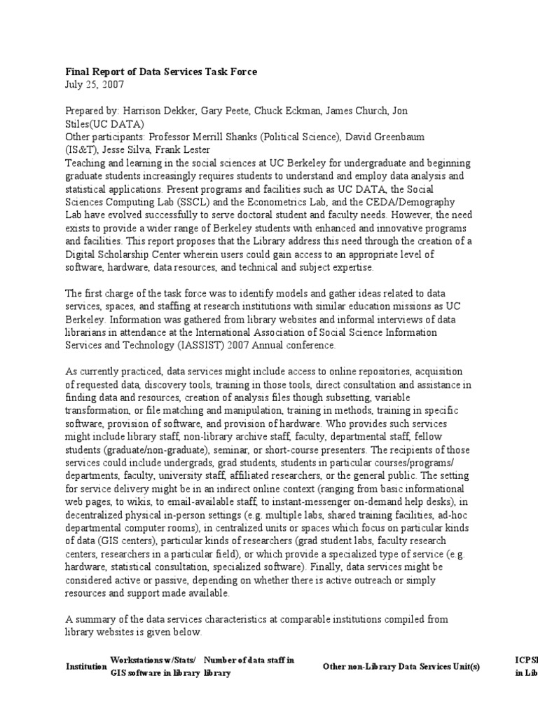 DSTF Final Report | PDF | Librarian | Libraries