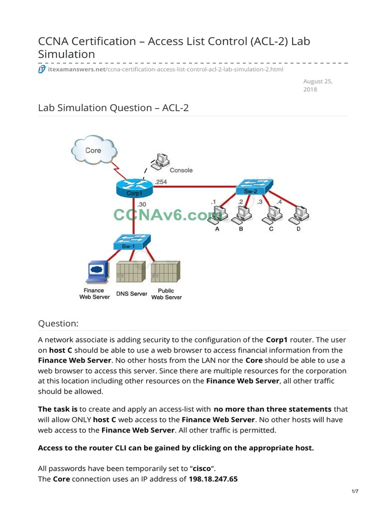 CCNA Certification Access List Control ACL-2 Lab Simulation | PDF | Cisco Certifications | World ...