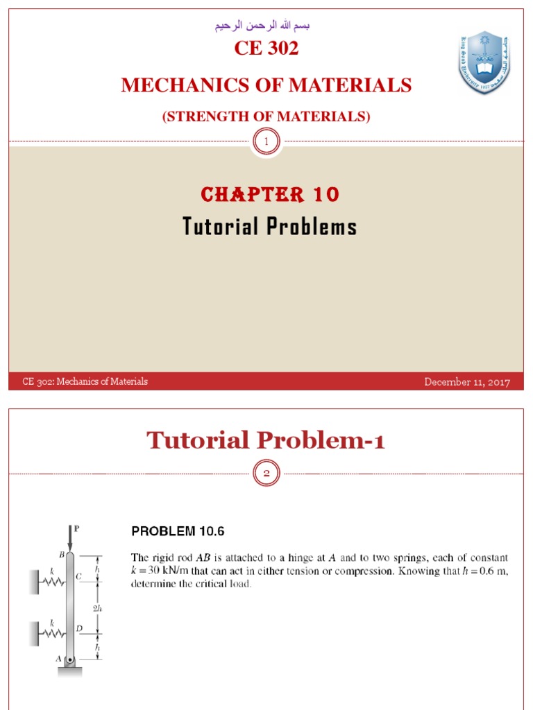 CE302 MECHANICS OF MATERIALS Chapter 10 - Tutorial Problems | PDF