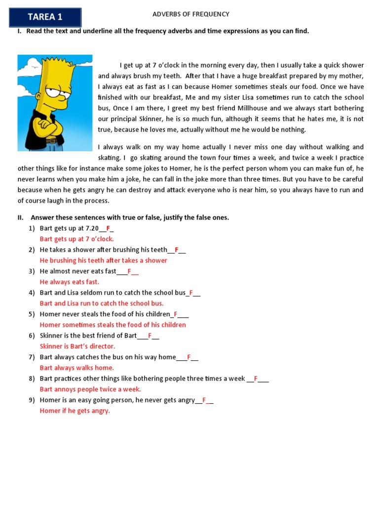 Frequency Adverbs in Bart Simpson's Daily Routine | PDF | Bart Simpson ...