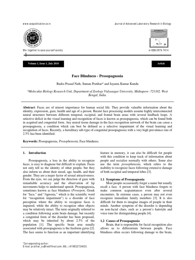 Face Blindness - Prosopagnosia | PDF | Brain | Clinical Psychology