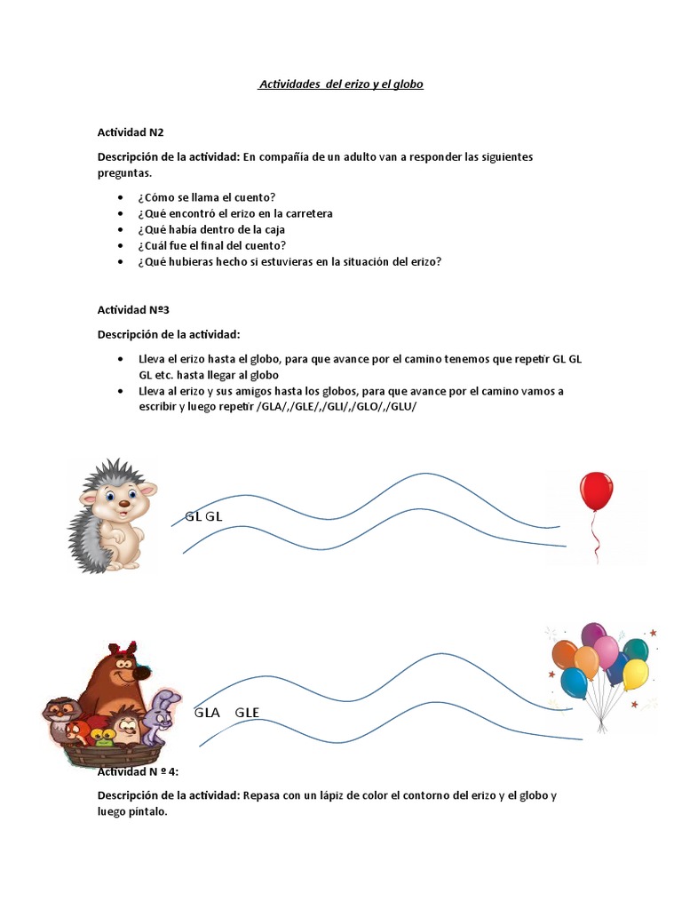 Actividades Del Erizo Y El Globo Pdf