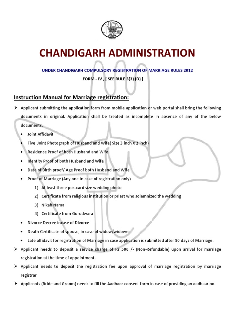 Chandigarh Administration: Instruction Manual For Marriage Registration ...