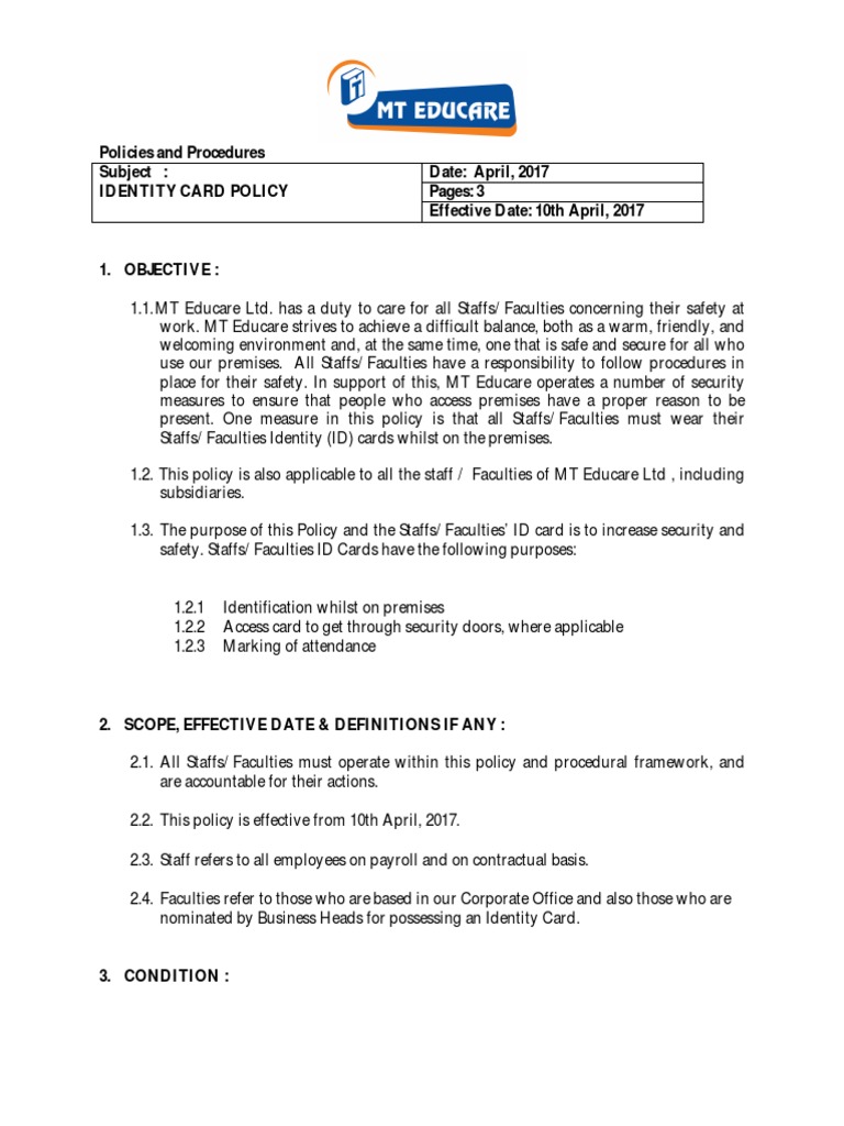 Identity Card Policy | PDF | Identity Document | Security