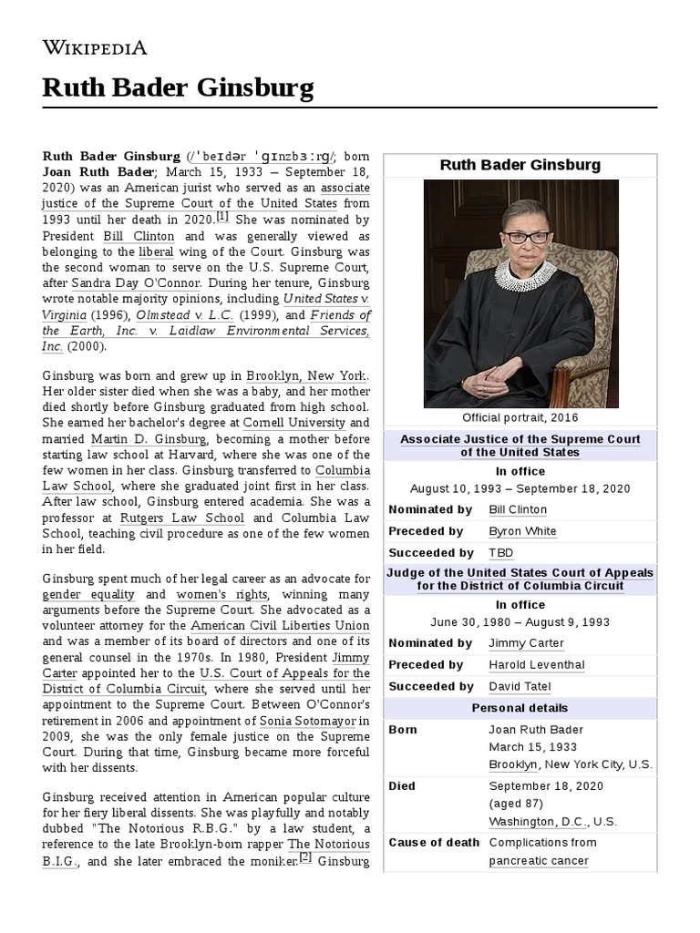 Ruth Bader Ginsburg | PDF | Ruth Bader Ginsburg | Roe V. Wade