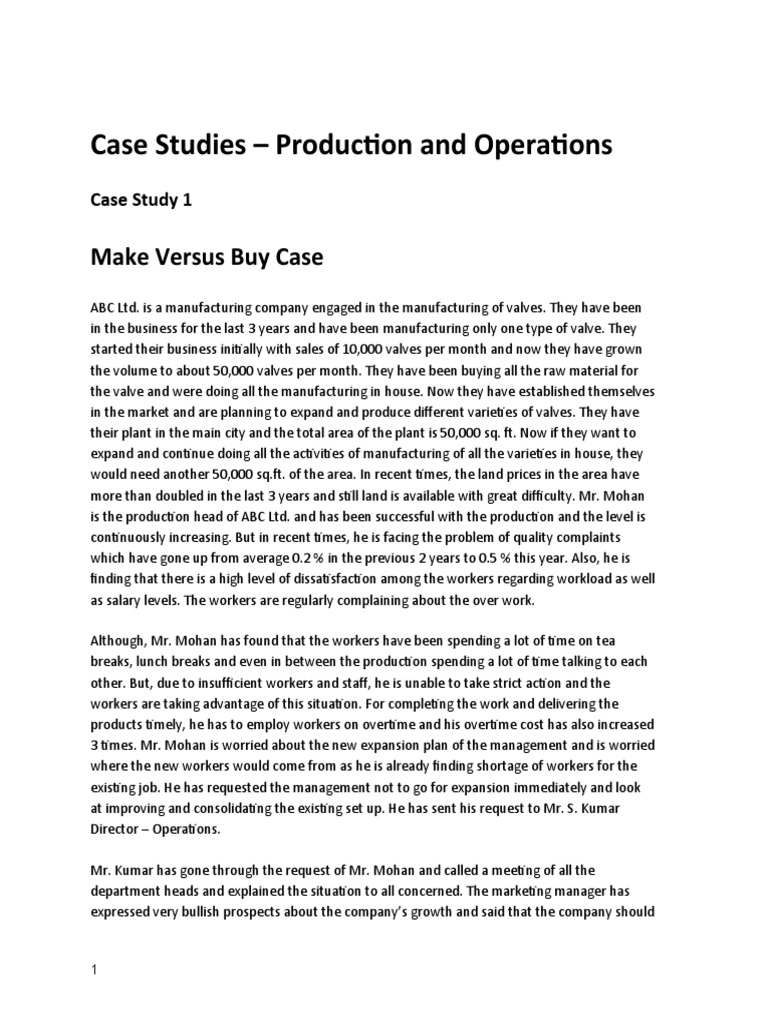 Case Studies - Production and Operations: Make Versus Buy Case | PDF ...