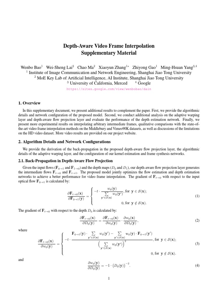 Depth-Aware Video Frame Interpolation Supplementary Material | PDF | Video