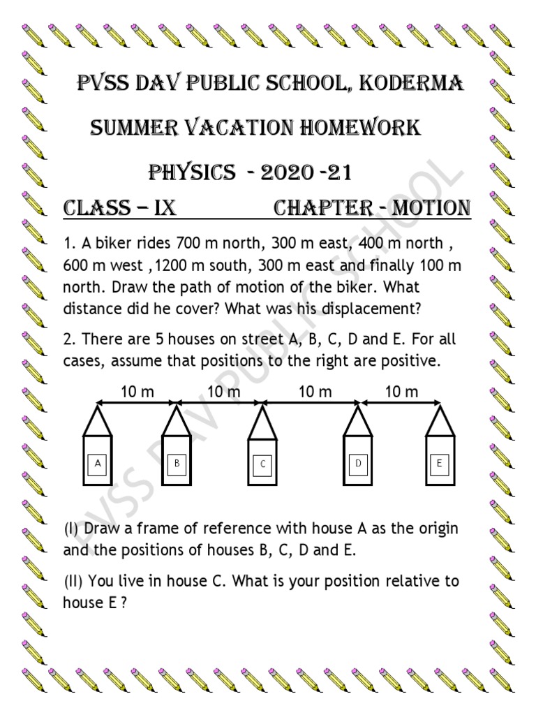 Pvss Dav Public School, Koderma Summer Vacation Homework PHYSICS - 2020 - 21 Class - Ix Chapter ...