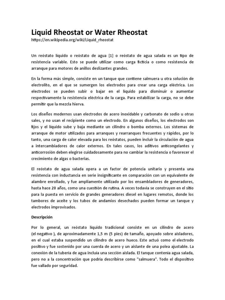 Liquid Rheostat | PDF | Resistencia Eléctrica y Conductancia | Tanques