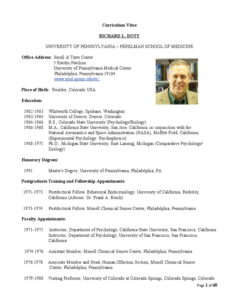 Curriculum Vitae Richard L. Doty: WWW - Med.upenn - Edu/stc | PDF ...