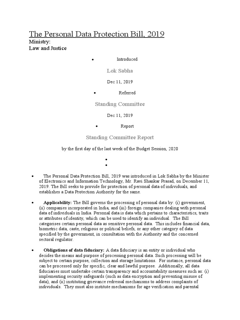 Overview of India's Personal Data Protection Bill | PDF | Information ...