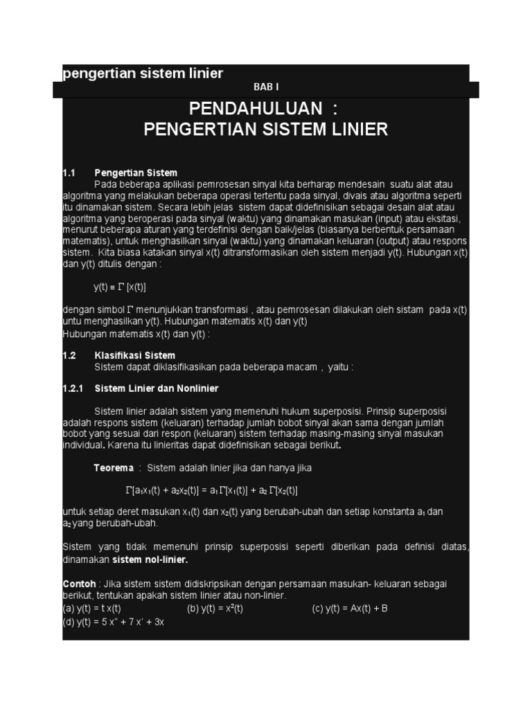 Pengertian Sistem Linier | PDF