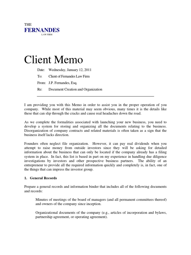 Fernandes Law Client Memo Re Document Creation | PDF | Trademark | Non ...