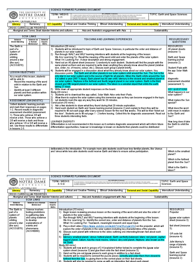 Space Science Lesson Plan | PDF | Solar System | Planets