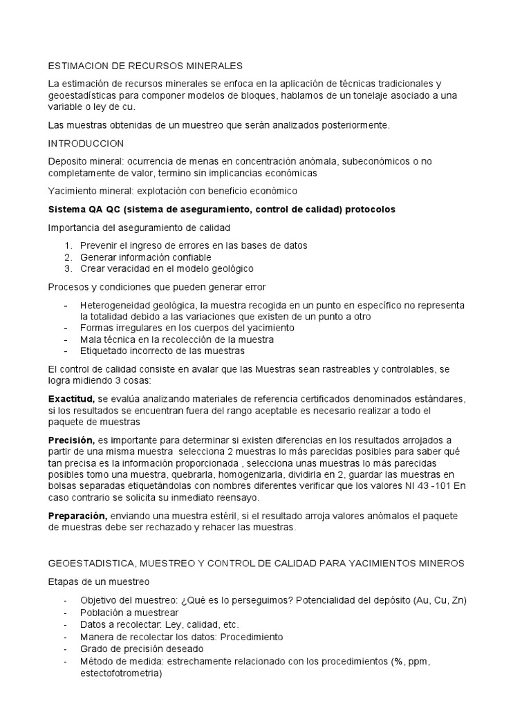 Resumen - Qa QC | PDF | Muestreo (Estadísticas) | Minería