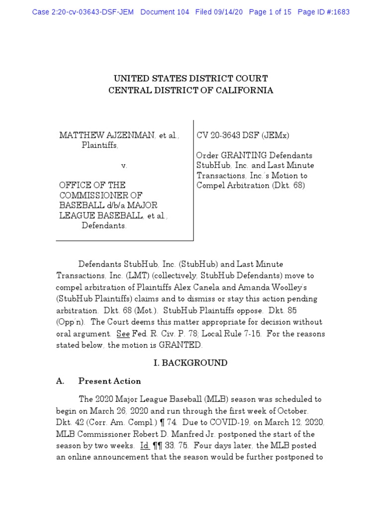 Stubhub Arbitration Order | PDF | Common Law | Business Law