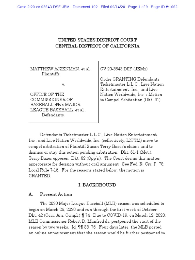 Ticketmaster Motion To Compel Order | PDF | Business Law | Common Law