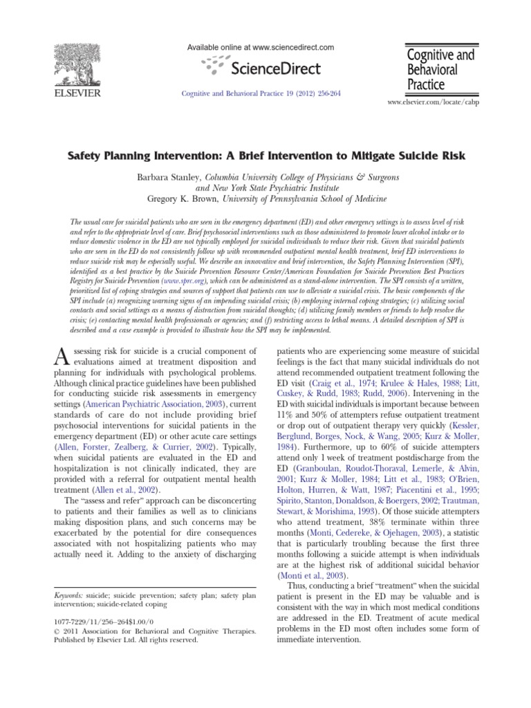 Safety Planning Intervention A Brief Intervention To Mitigate Suicide ...