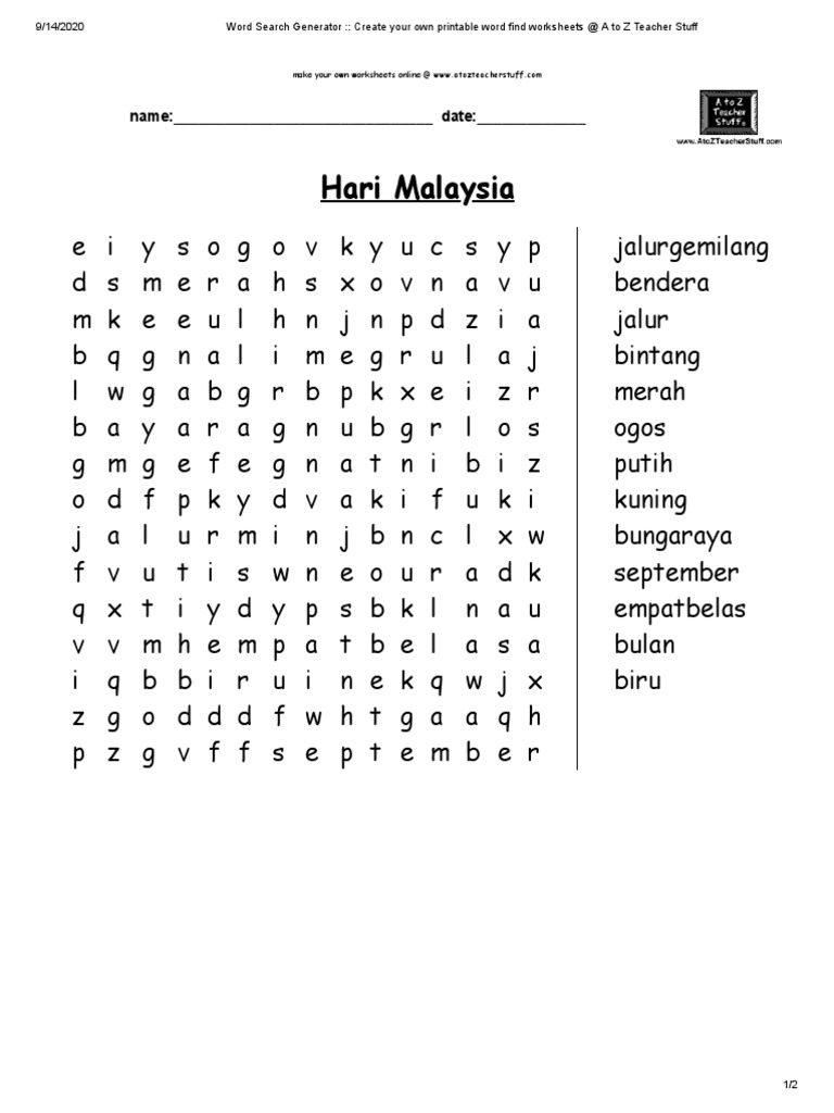 Hari Malaysia Word Search | PDF