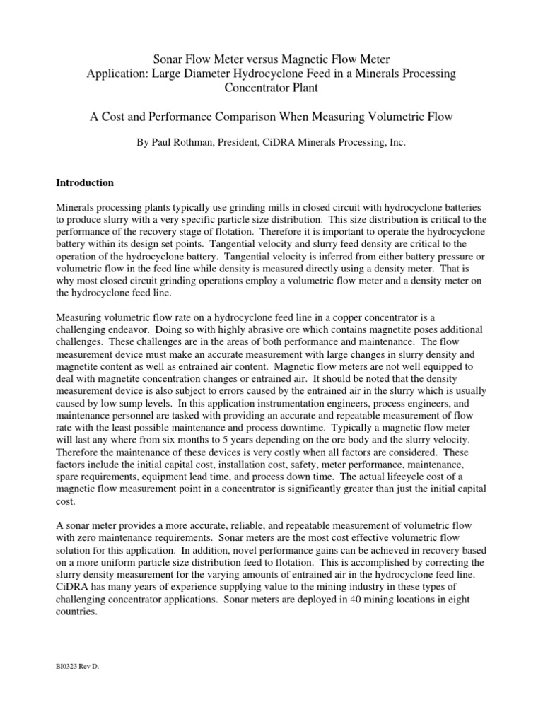 BI0323 Sonar Flow Meter Versus Mag Flow Meter | PDF | Flow Measurement ...