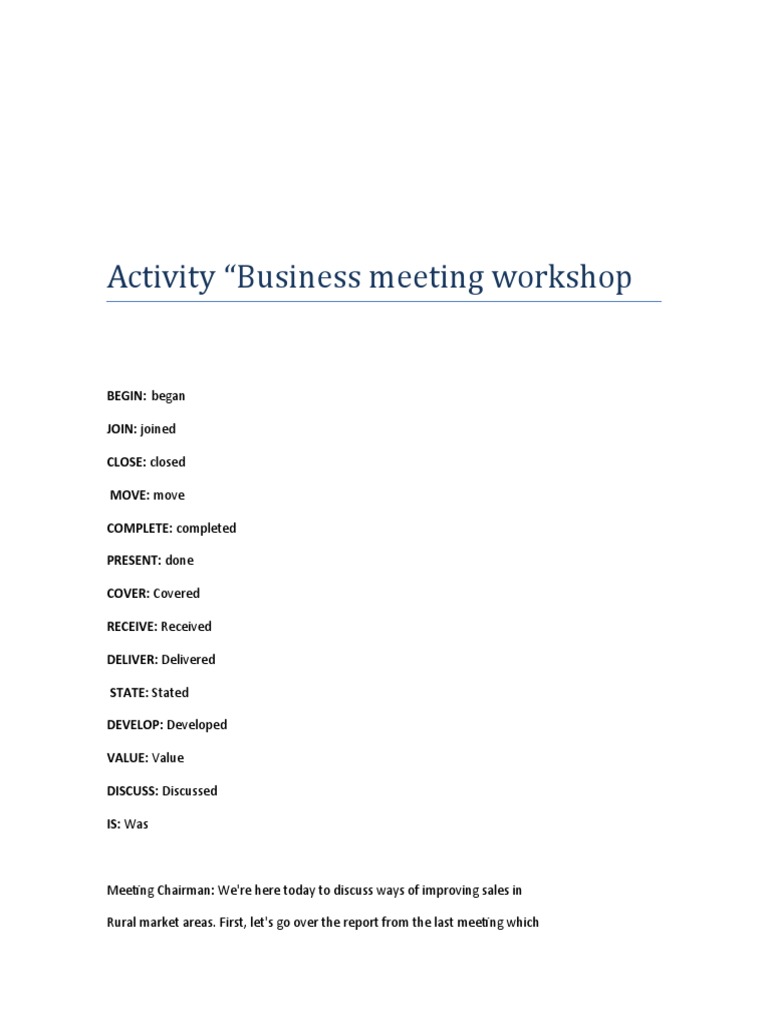 Activity "Business Meeting Workshop | PDF | Sales | Customer